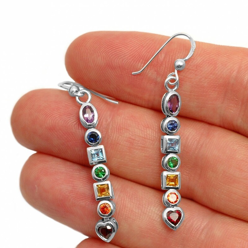 Peter Stone, Chakra Earrings Faceted Crystals (Sterling Silver)